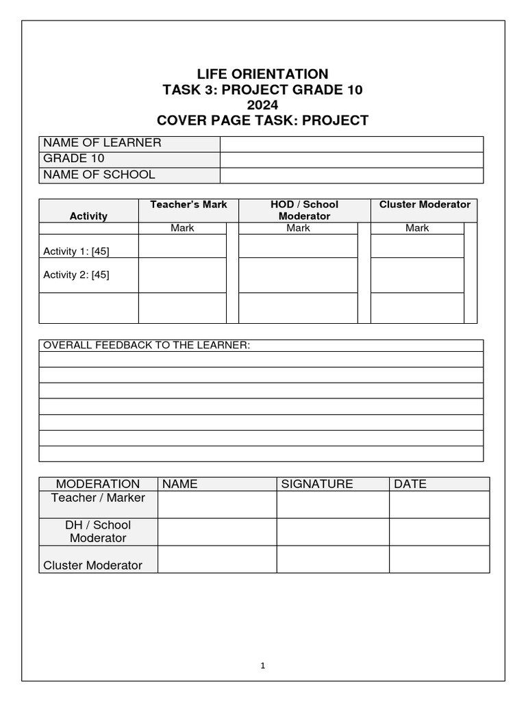LO Grade 10 Term 3 Project 2024 | PDF