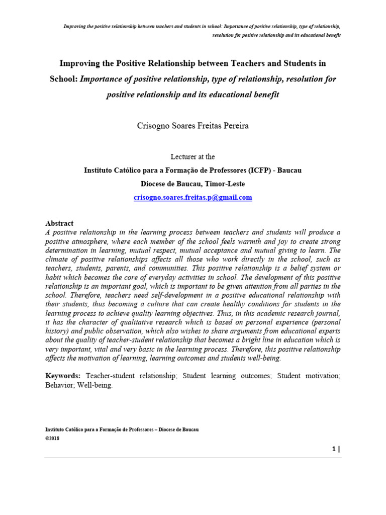 Improving The Positive Relationship Betw | PDF | Teachers | Learning