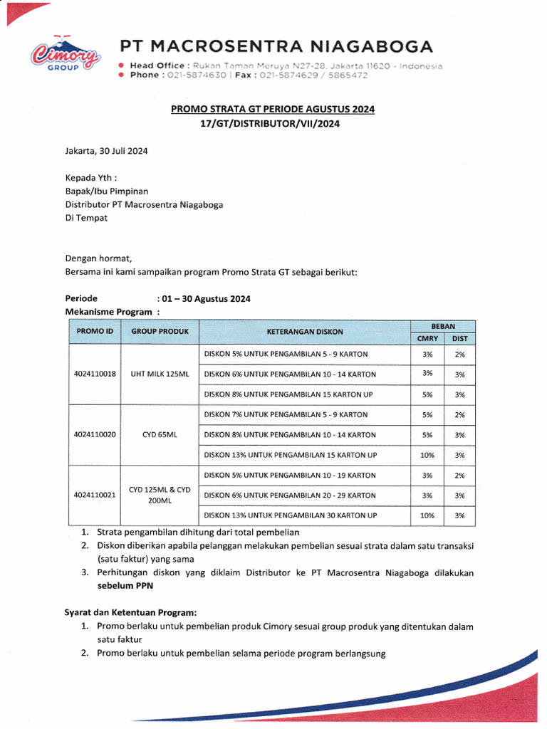 17.GT - distRIBUTOR.vii.2024 - Surat Program Promo Strata Diskon GT ...