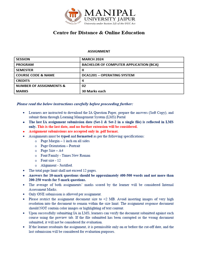 BCA Operating Systems Assignment Guide | PDF | Computing