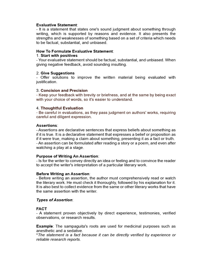 evaluative statement | PDF | Evaluation | Evidence