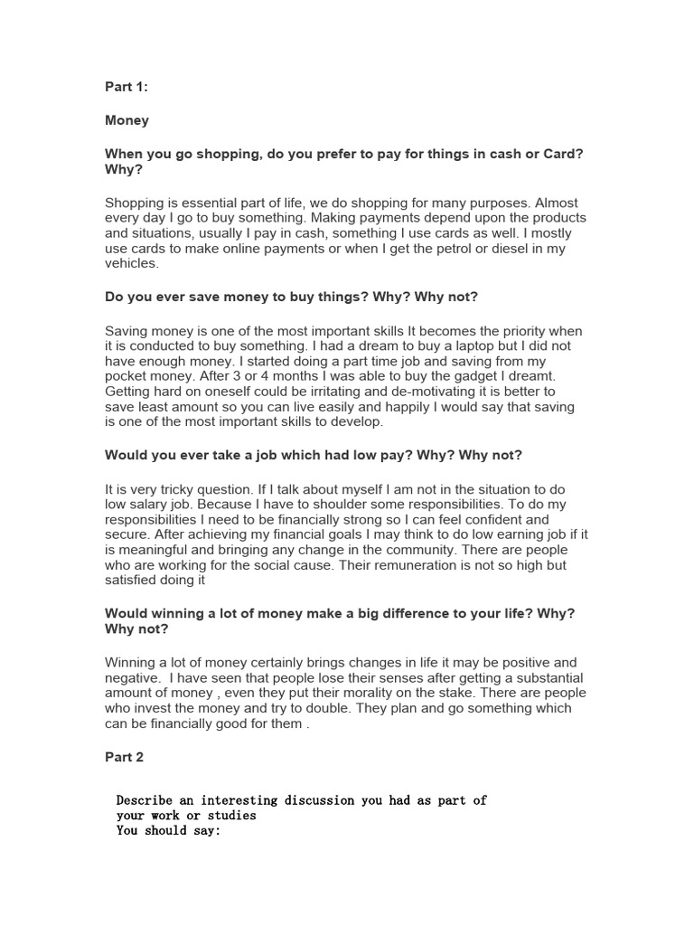 Ielts Speaking Test Sample | PDF | Communication | Money