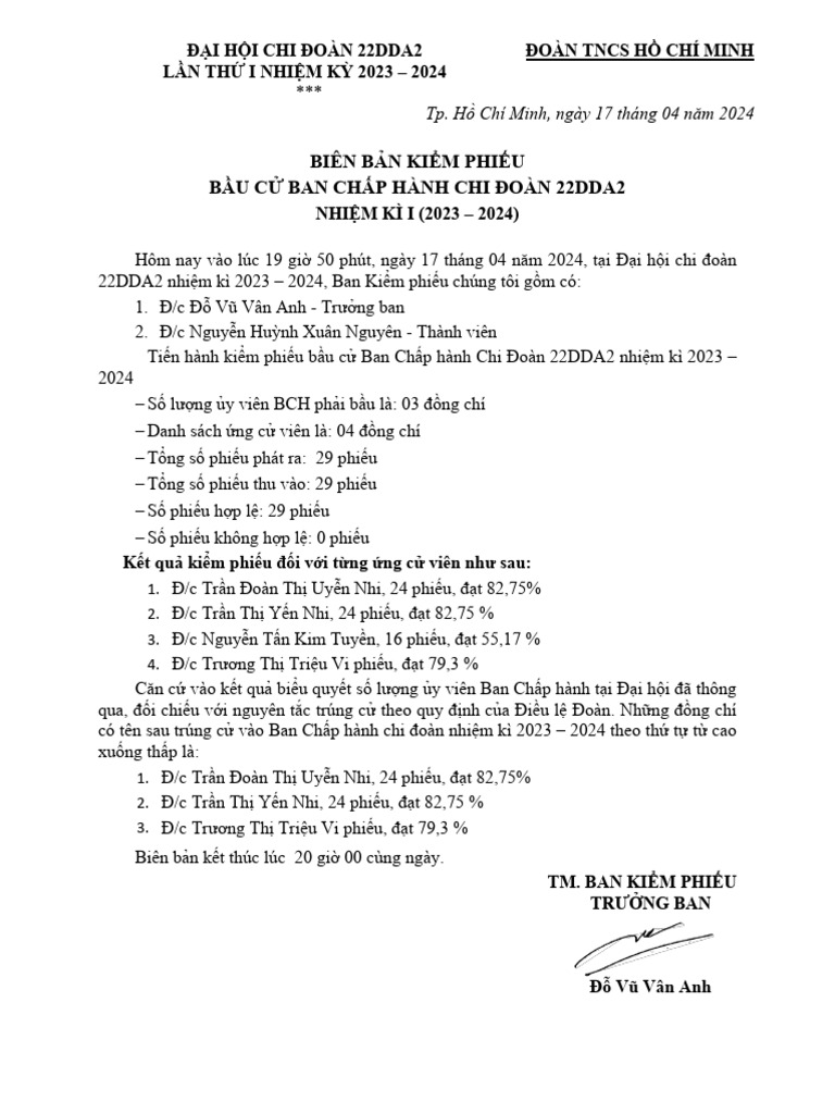 Bien Ban Kiem Phieu Bau Cu BCH | PDF