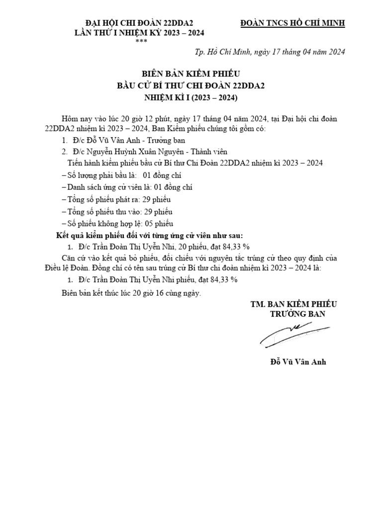 Bien Ban Kiem Phieu Bau Cu Bi Thu Chi Doan | PDF