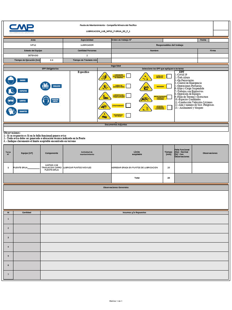 Lubricacion Lub Mp12 P.grua Ed P 1 | PDF