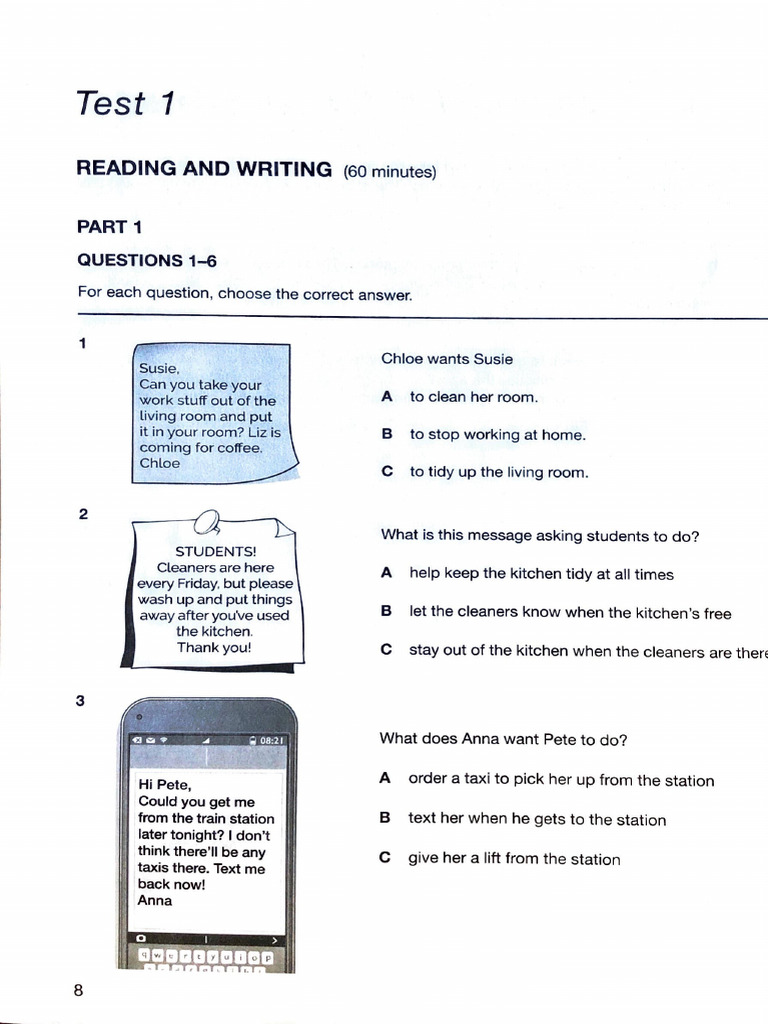 Test 1 - A2 KEY 1 | PDF