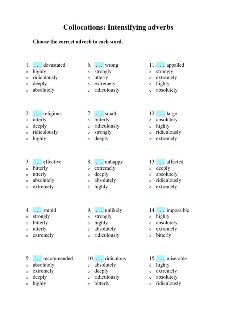 Intensifying Adverb Collocations | PDF