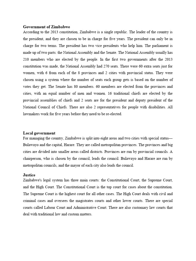 Overview of Zimbabwe's Government Structure | PDF