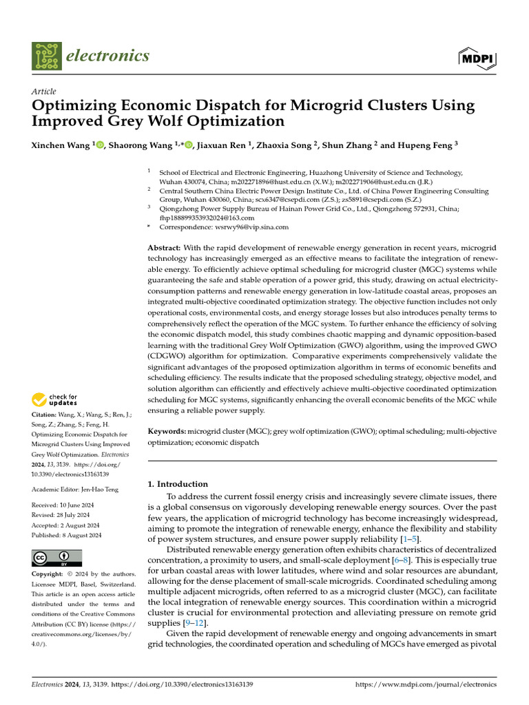 Optimizing Economic Dispatch For Microgrid Clusters Using Improved Grey Wolf Optimization Pdf