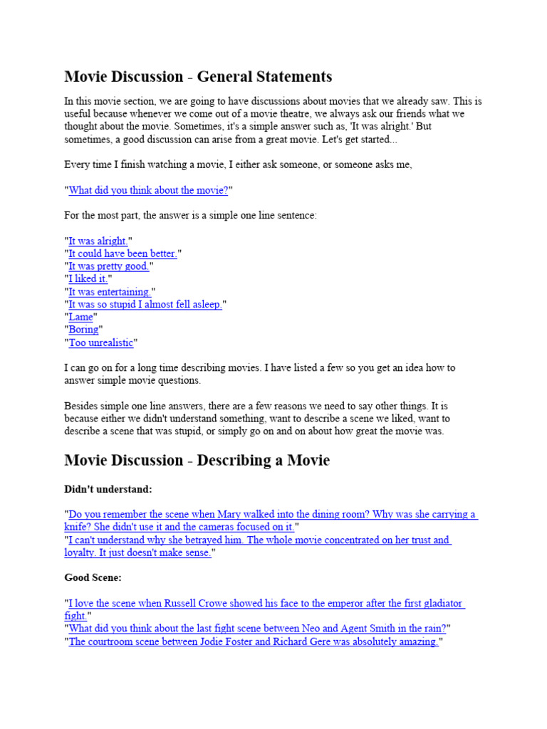 Movie Discussion - General Statements | PDF