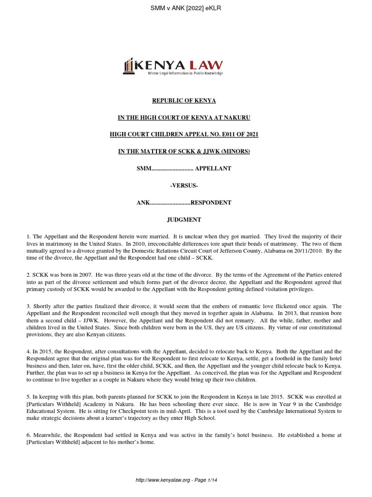 Custody Dispute: SMM v ANK Case Summary | PDF | Child Custody | Best ...