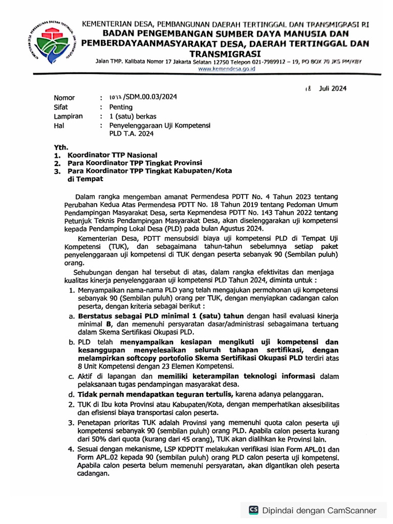 SRT Penyelenggaraan Ujikom PLD TA 2024 | PDF