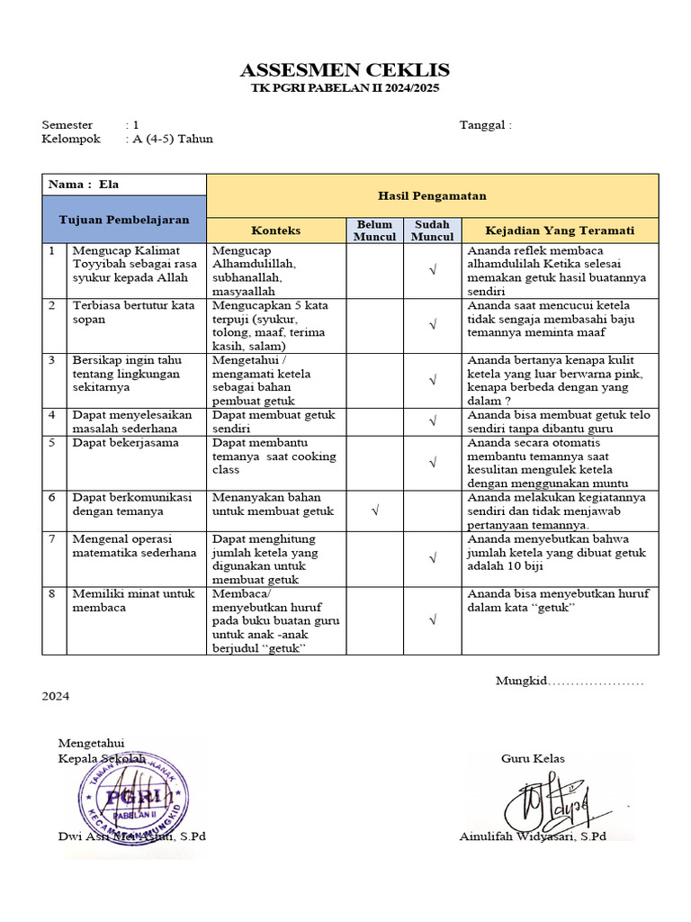 Contoh Assesmen Ceklis | PDF