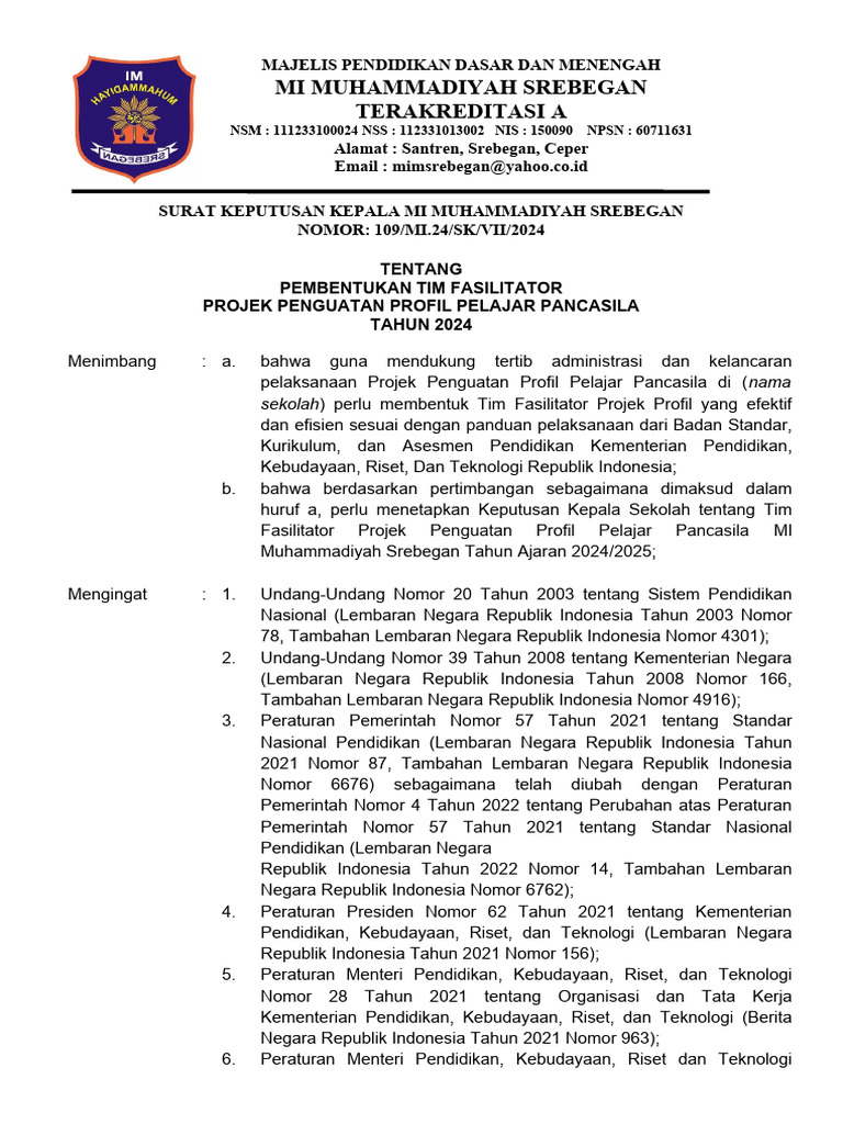 SK Profil Projek MIM Tegalampel | PDF | Karier & Perkembangan