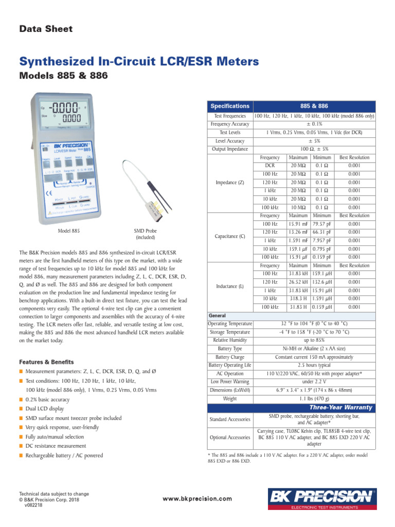 BK PRECISION 885 886 Datasheet | PDF | Electrical Engineering | Electricity