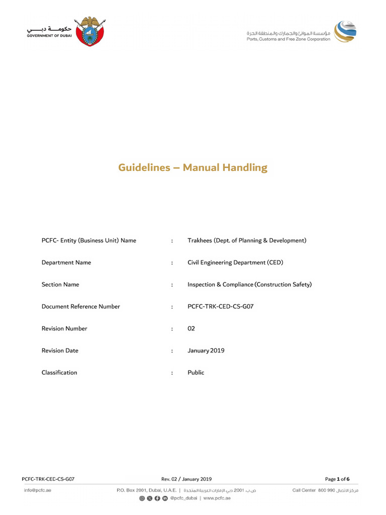 PCFC TRK CED CS G07, Guidelines Manual Handling | PDF | Safety