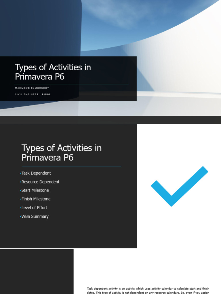 Types of Activities in Primavera p6 | PDF | Calendar | Project Management