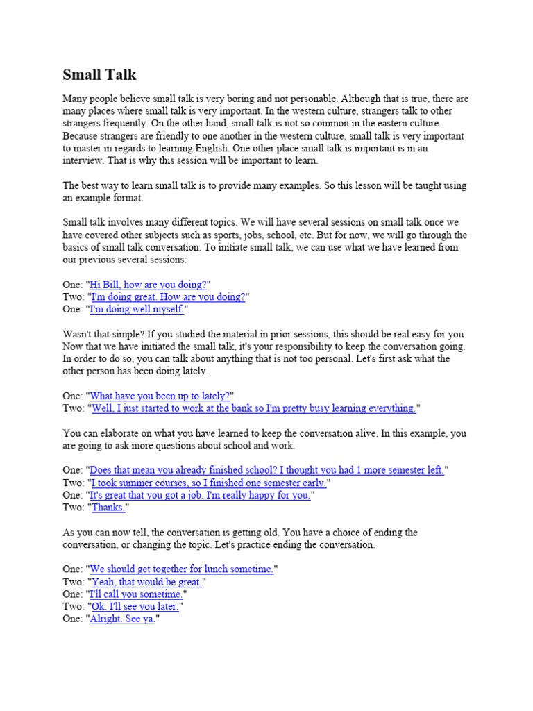 Small Talk | PDF | Conversation | Human Communication