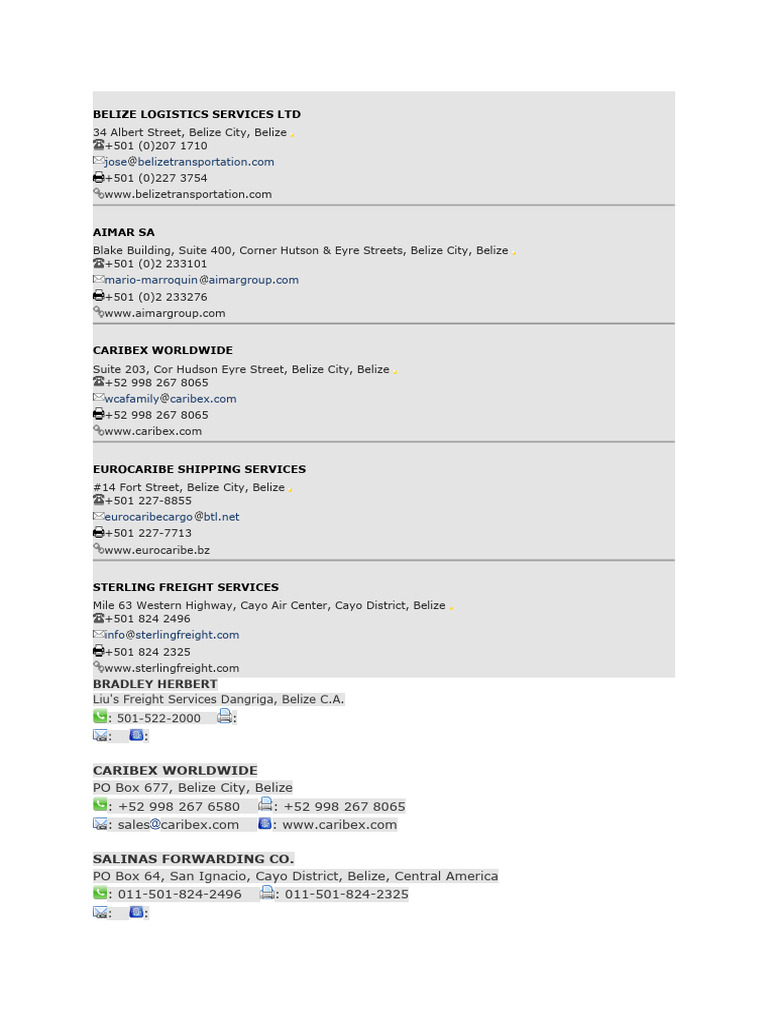 Belize Freight and Logistics Companies | PDF