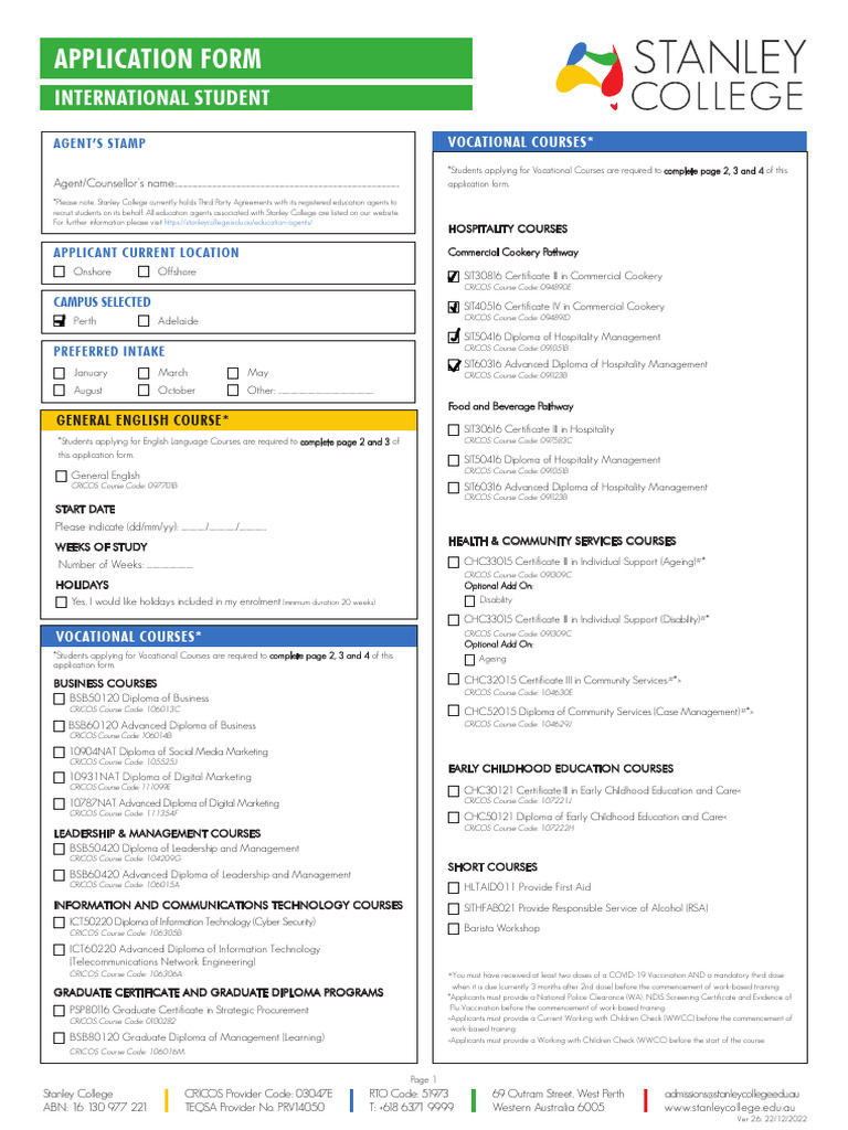 2022 VET Application Form (International Student) | PDF | Vocational ...