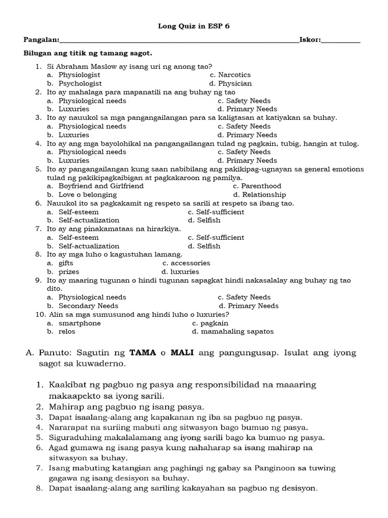 Long Quiz Week 1 Q1 | PDF