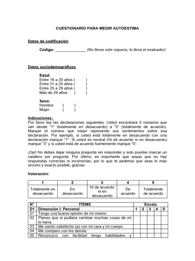Test de Autoestima | PDF | Autoestima | Inteligencia emocional