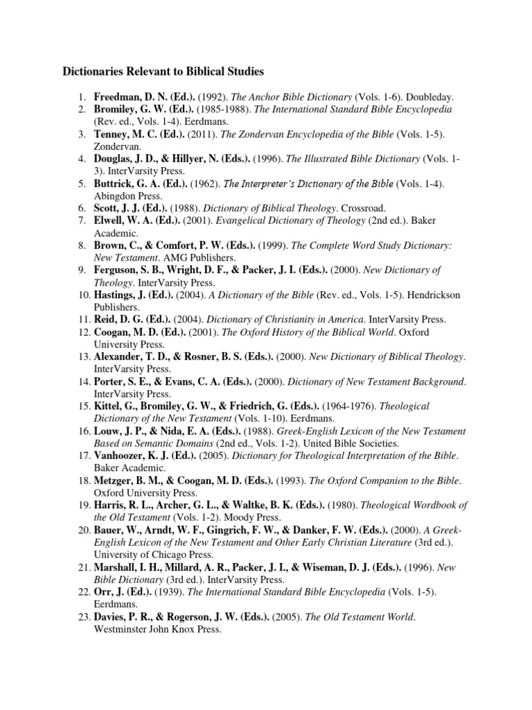 Dictionaries Relevant To Biblical Studies | PDF | Zondervan | Bible