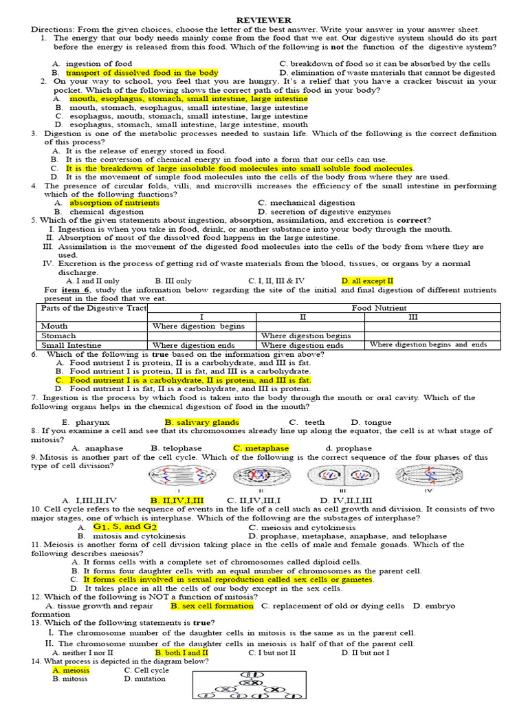 REVIWER Fourth Quarter Assessment Science 8 | PDF | Meiosis | Mitosis