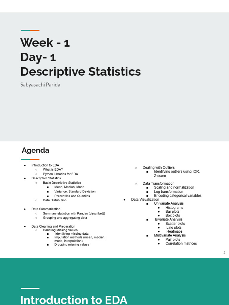 Week - 1 Day - 1 Descriptive Statistics | PDF | Quartile | Mean