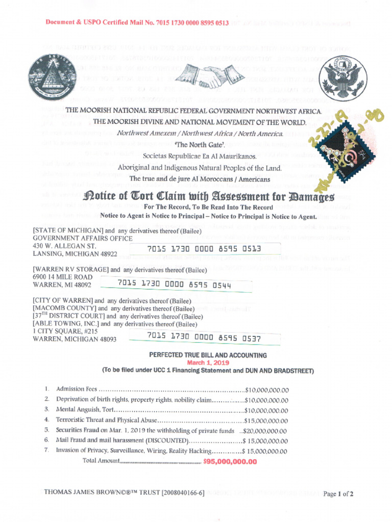 Notice of Tort Claim Warren RV 0544 | PDF