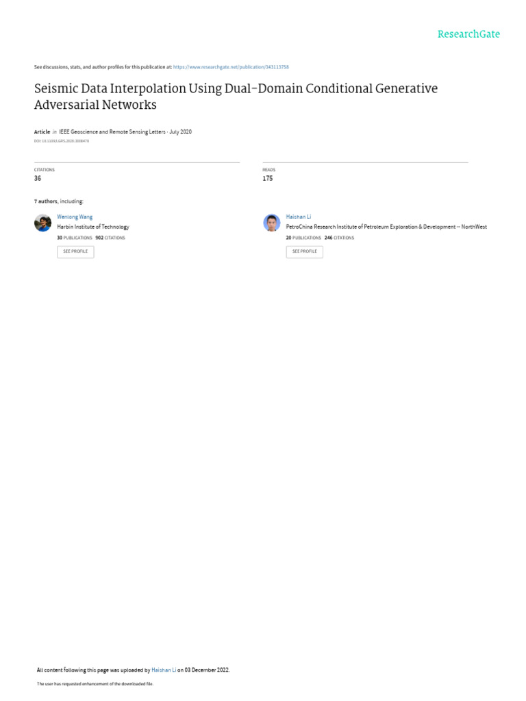 Seismic Data Interpolation Using Dual-Domain Conditional Generative ...