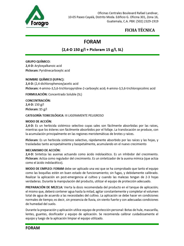 Ficha Técnica de Picloram y 2,4-D | PDF | Auxina | Herbicida