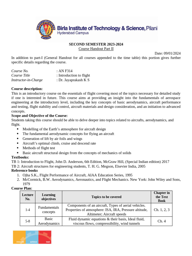 An F314 Introduction To Flight L1 | PDF | Flight | Fluid Dynamics