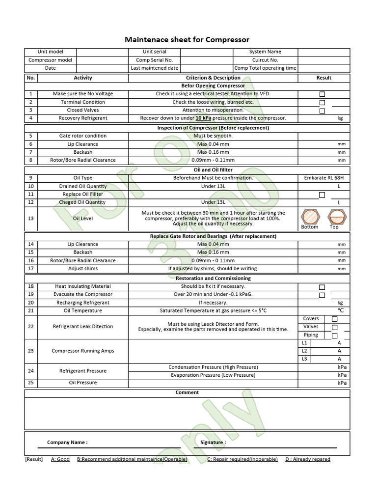 Check Sheet For Compressor | PDF | Machines | Energy Technology
