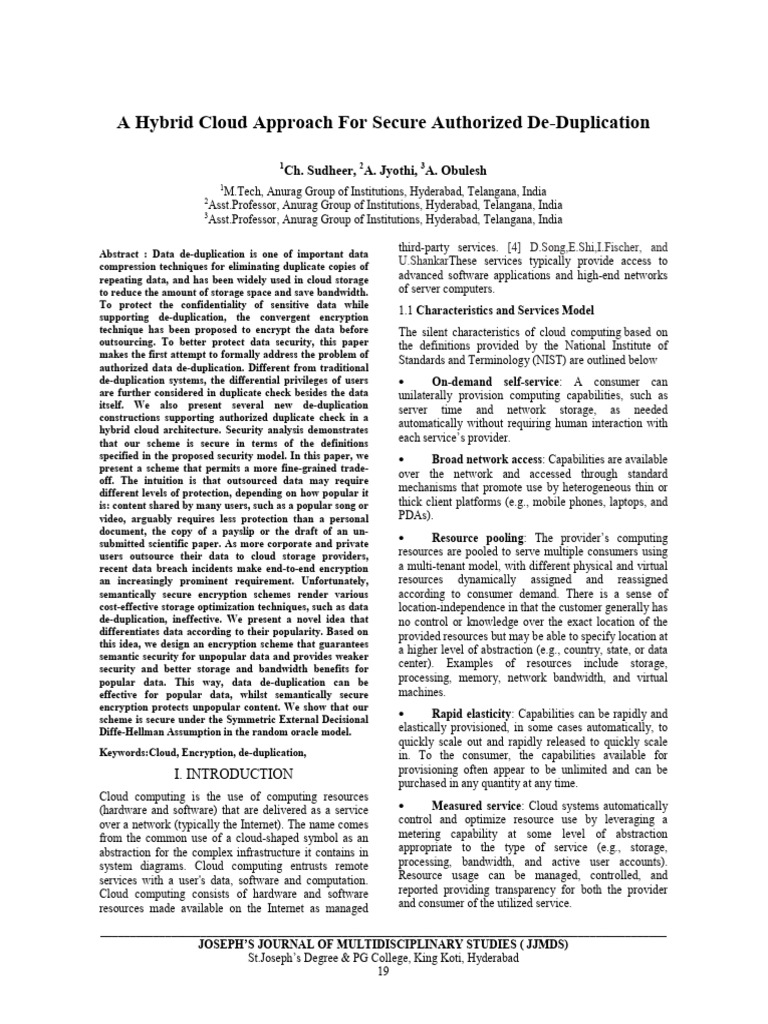 A Hybrid Cloud Approach For Secure Authorized De-Duplication | PDF ...