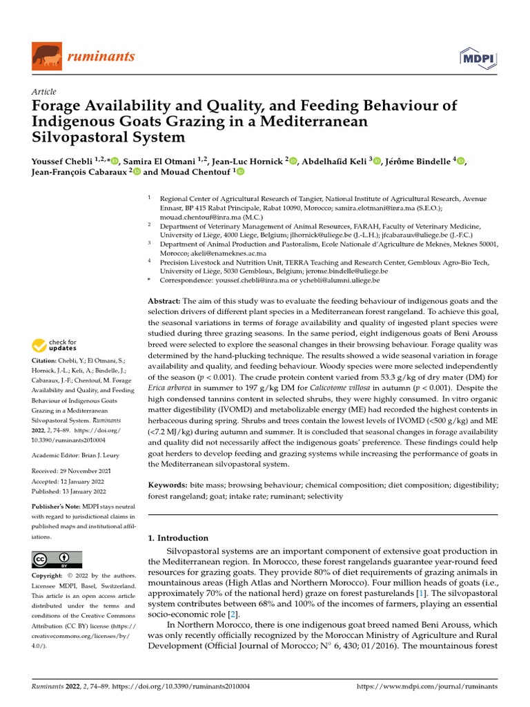 Chebli Et Al 2022 Forage Availability and Quality, and Feeding Behaviour of Indigenous Goats ...