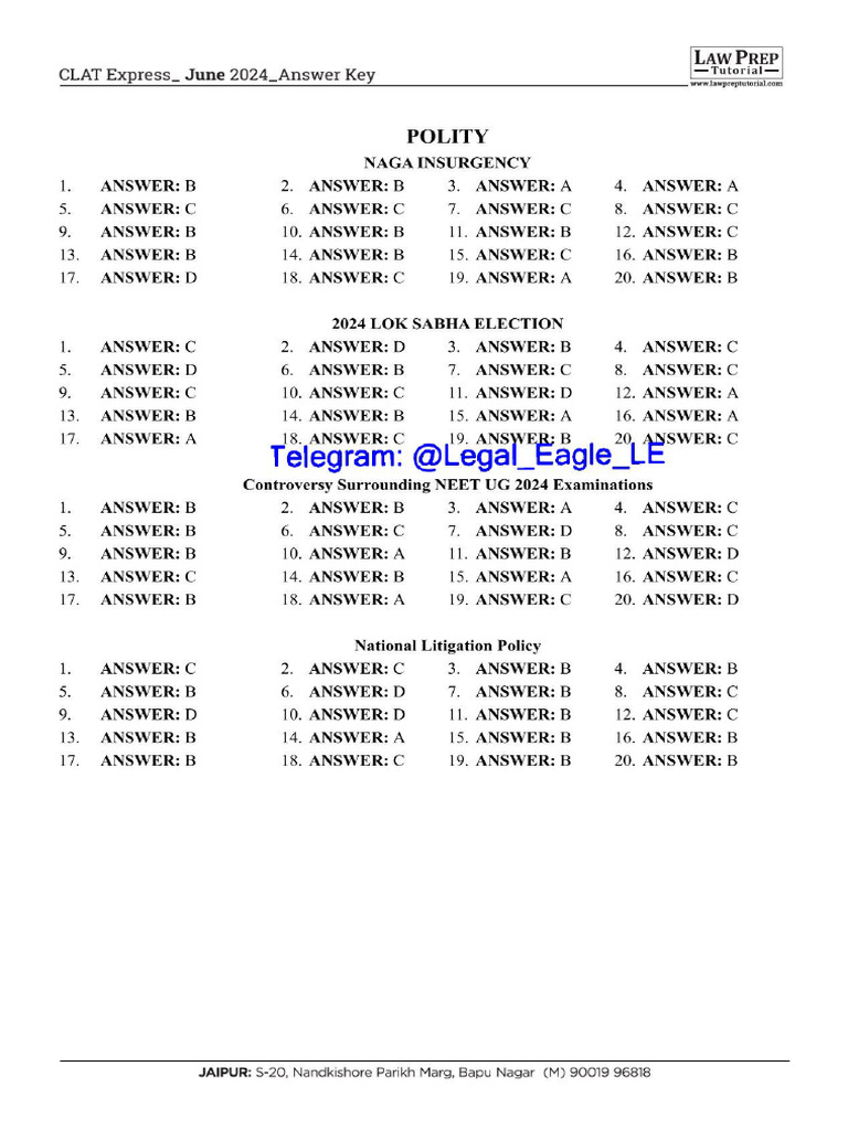 CLAT Express June Answer Key | PDF