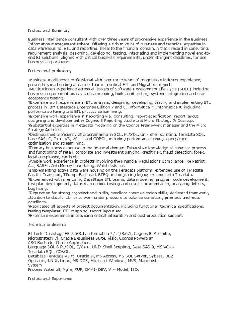 Datastage Sample Resume | PDF