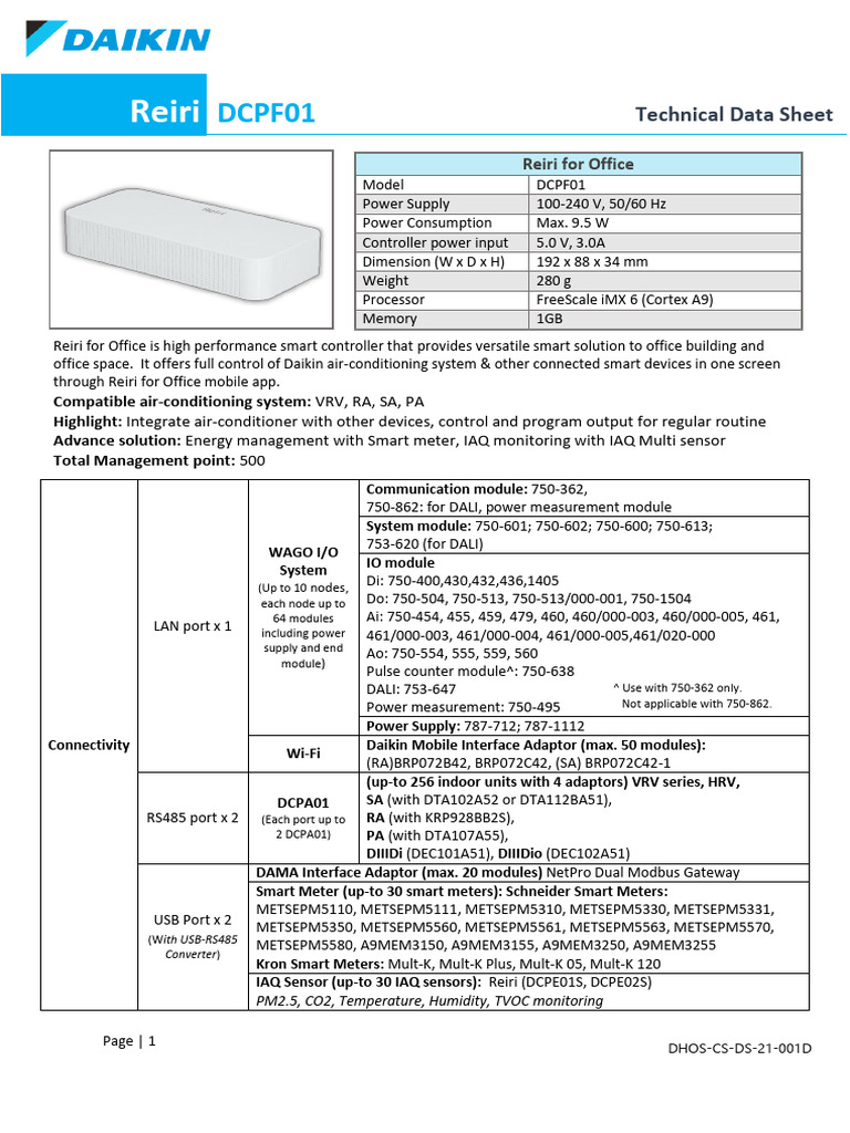 FD Dcpf01 Reiri Office Dhos-Cs-Ds-21-001d Datasheet | PDF | Input ...