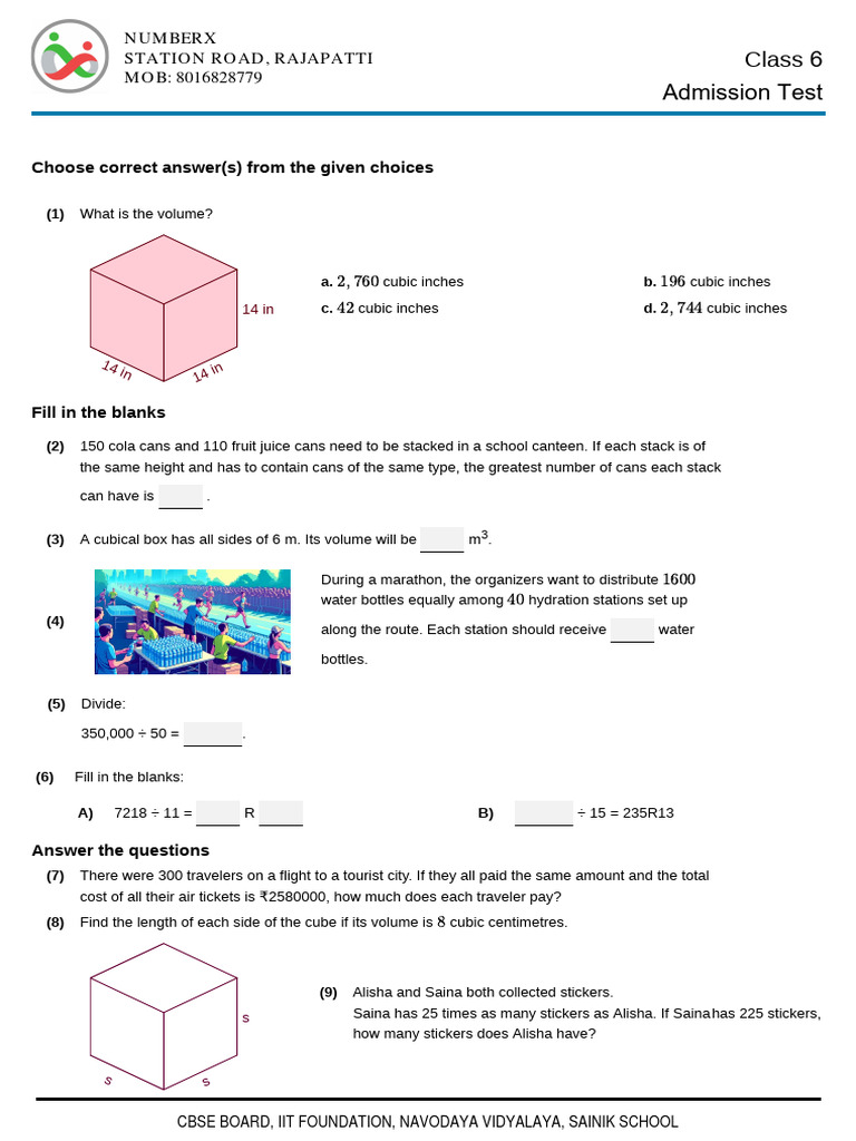 6th Class Admission Test Overview | PDF