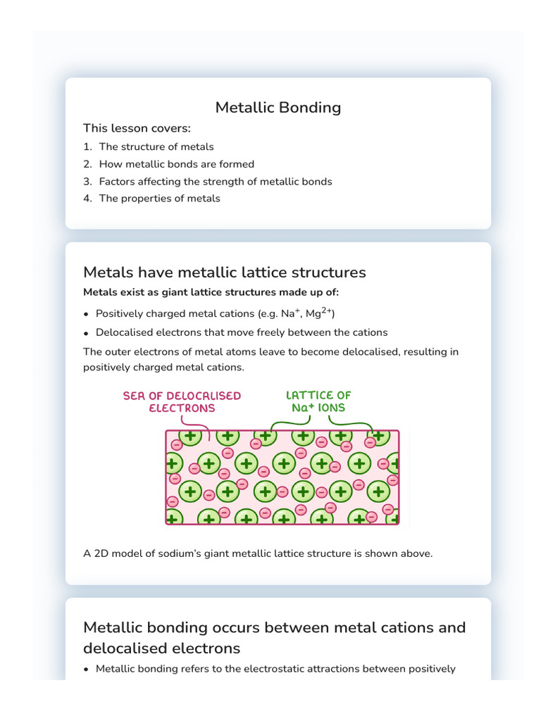 Metallic Bonds - Metals and Non-Metals 10th Chemistry | PDF | Ion ...