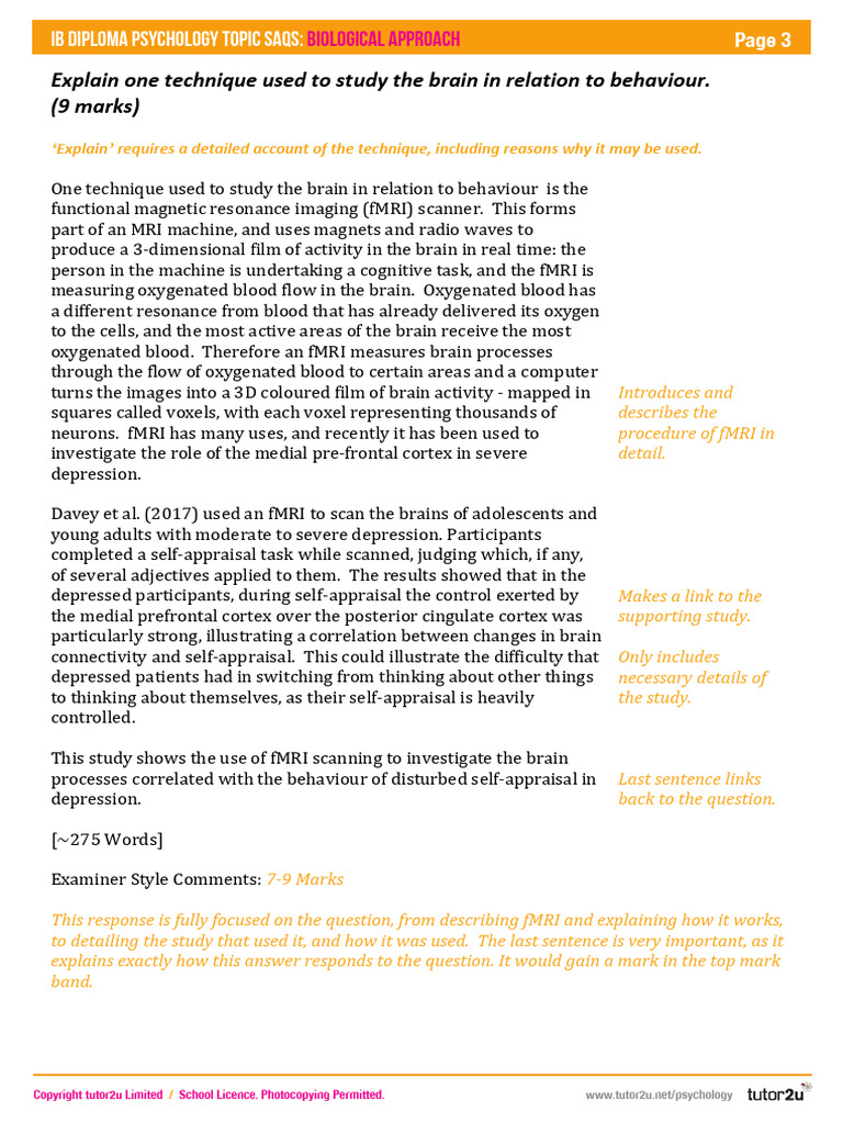 Psych IB Biological SAQ Sample | PDF | Functional Magnetic Resonance Imaging | Brain