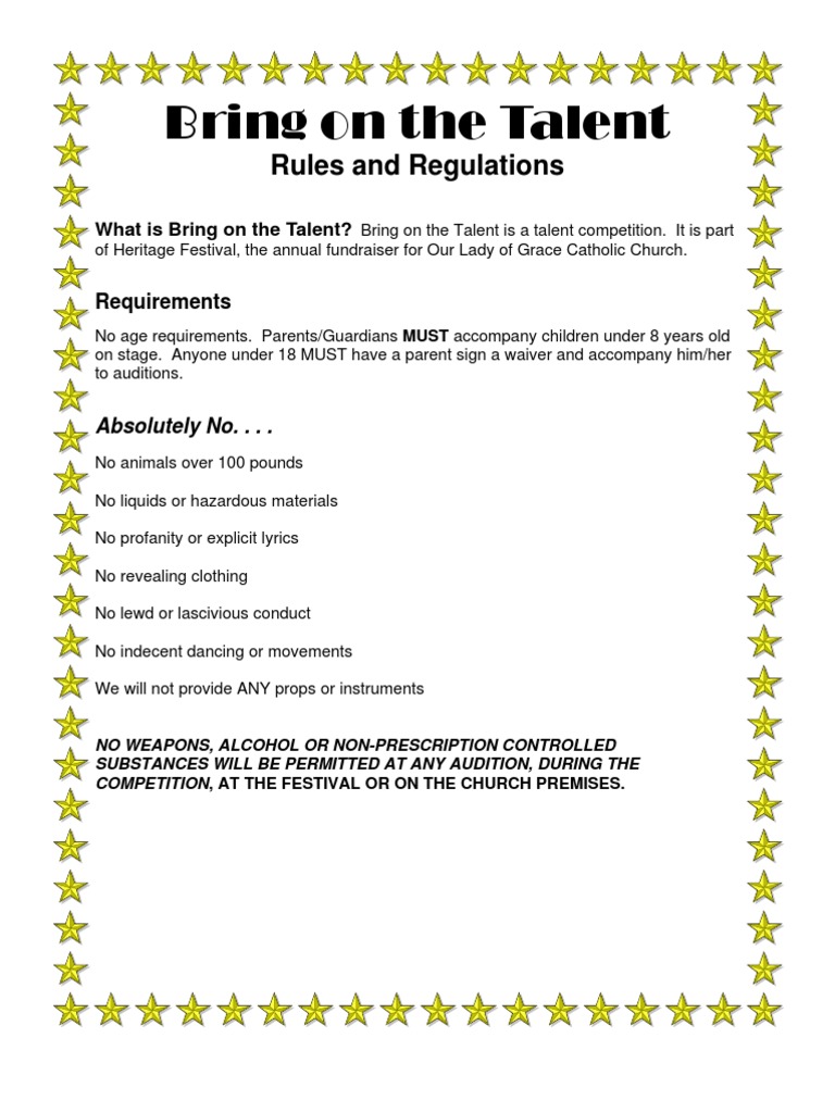 Talent Show Rules & Guidelines | PDF | Audition | Damages