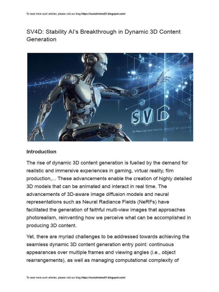 SV4D: Stability AI's Breakthrough in Dynamic 3D Content Generation | PDF | 3 D Computer Graphics ...
