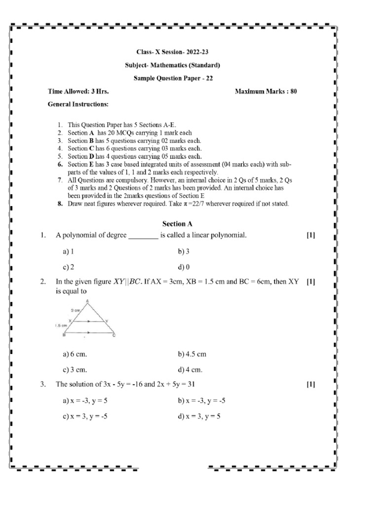 Maths Sample Paper 2 | PDF