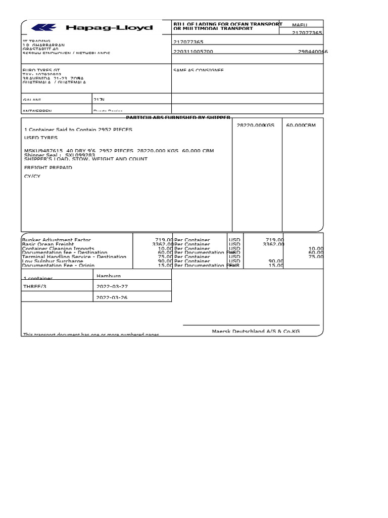 Bill of Lading Mau | PDF | Bill Of Lading | Cargo