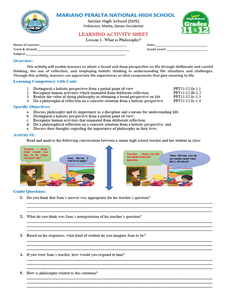 Philosophy Learning Activity Sheet | PDF | Socrates | Learning