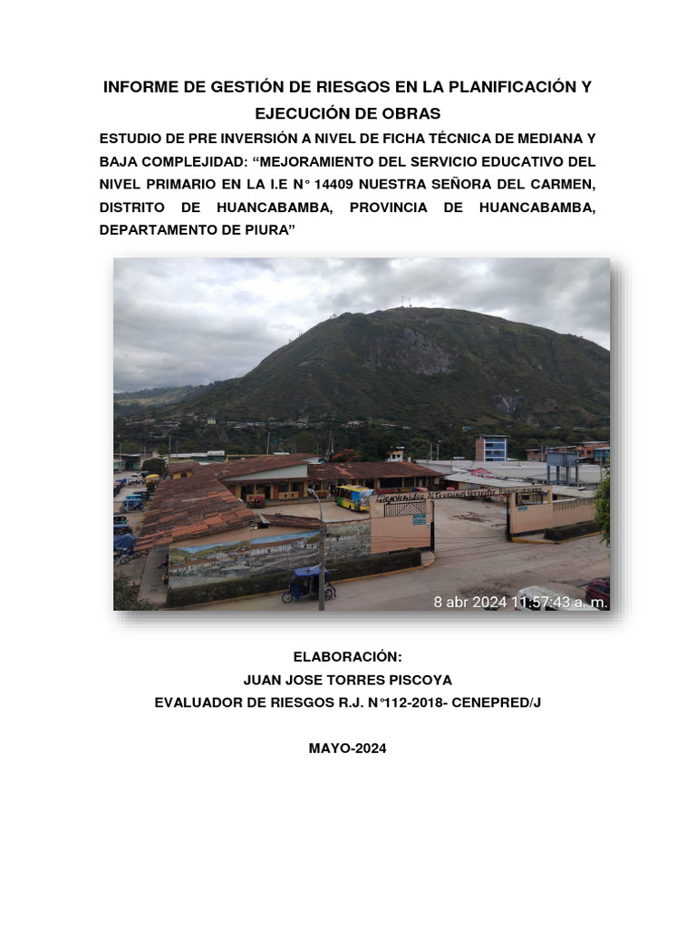 Informe de Gestion de Riesgo Ex Terminal Huancabamba | PDF | Roca ...
