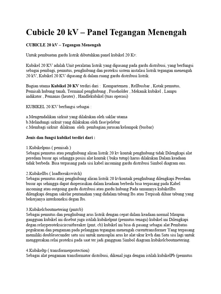 Panel Kubikel 20 kV untuk Gardu Listrik | PDF | Komputer | Teknologi ...