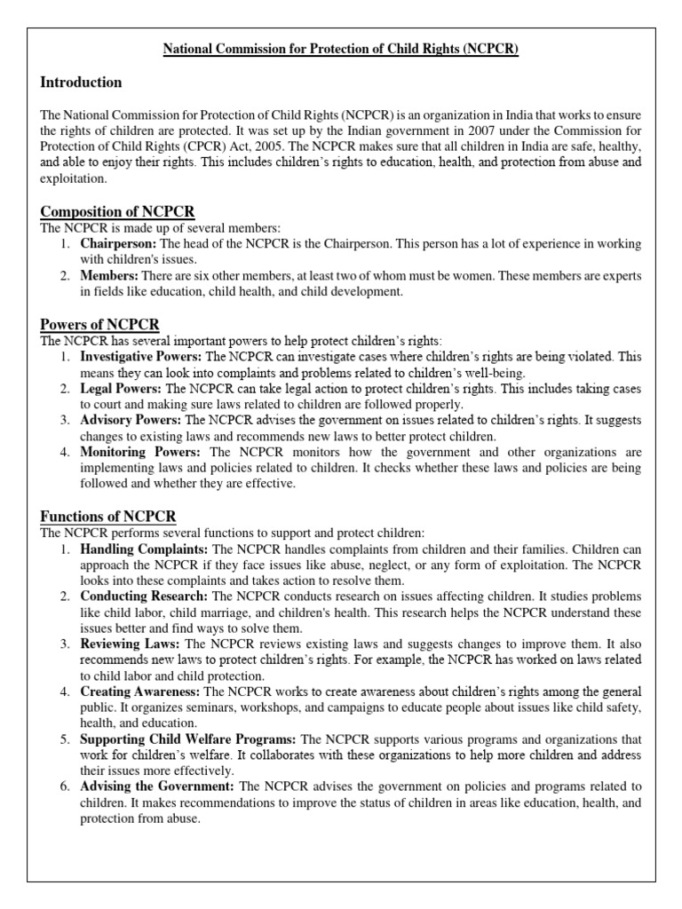 National Commission For Protection of Child Rights (NCPCR) | PDF ...